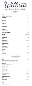 Menus | Willow Cafe and Bistro