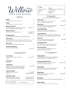 Menus | Willow Cafe and Bistro